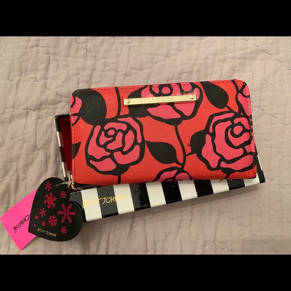 Betsey Johnson | Bags | Betsey Johnson Zip Around Rose Flower Wallet ...
